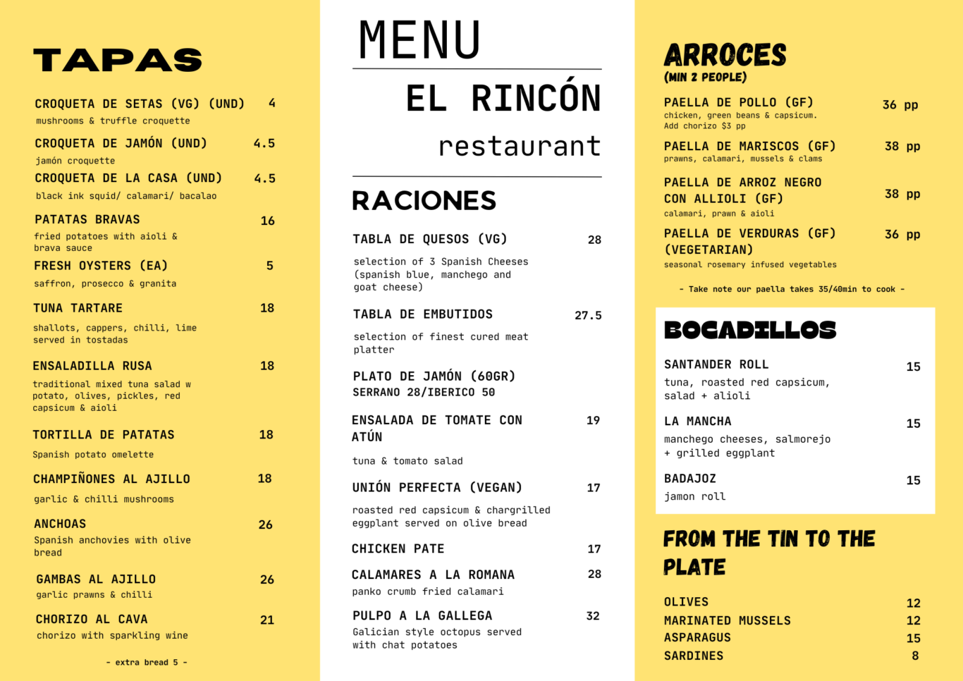 Menu - El Rincón